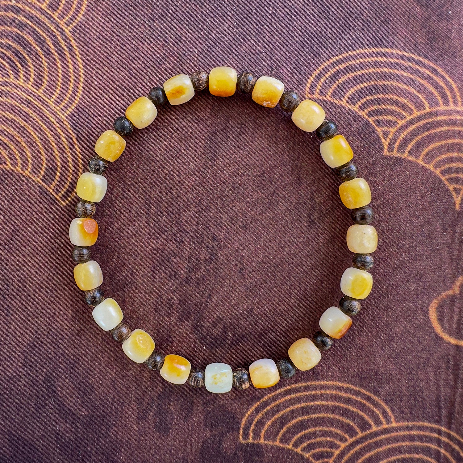 Yellow-Qin Seed Nephrite with Sinking Kalimantan Agarwood Beads Bracel ...